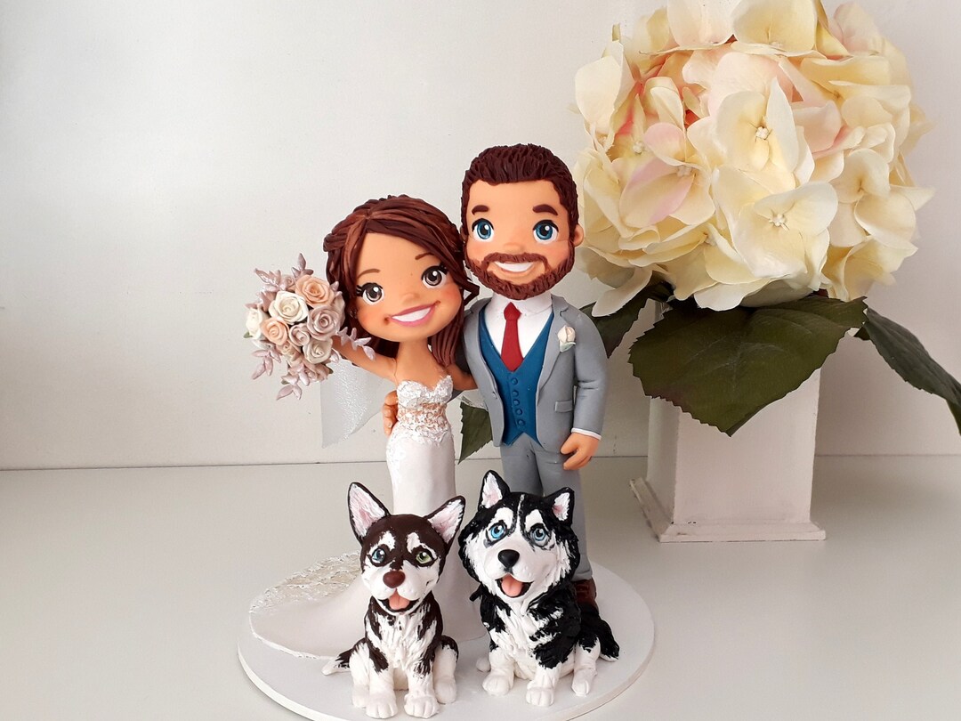 Bride and Groom With Siberian Husky Wedding Cake Topper | Personalized ...