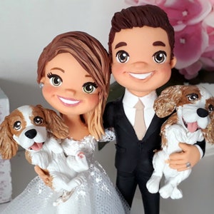 Bride and Groom With Cocker Spaniel Wedding Cake Topper | Personalized ...