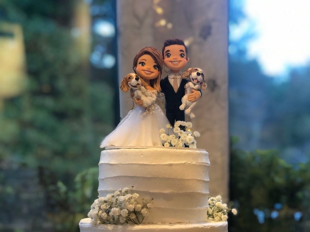 Bride and Groom With Cocker Spaniel Wedding Cake Topper | Personalized ...