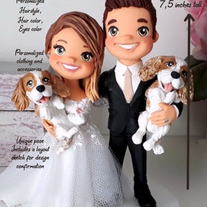 Bride and Groom With Cocker Spaniel Wedding Cake Topper | Personalized ...