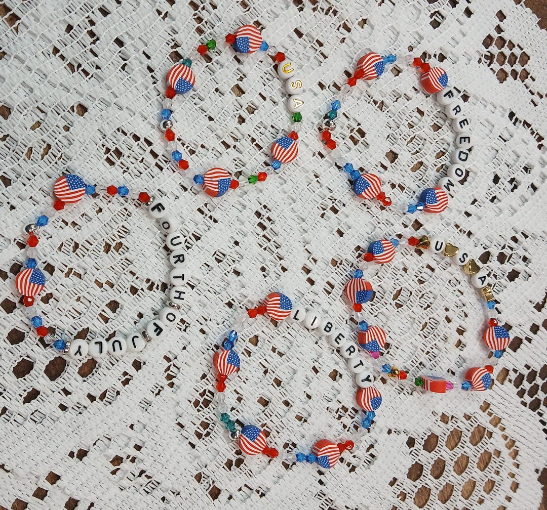 Patriotic Friendship Bracelets in Red, White, Blue and Flag Beads - Etsy