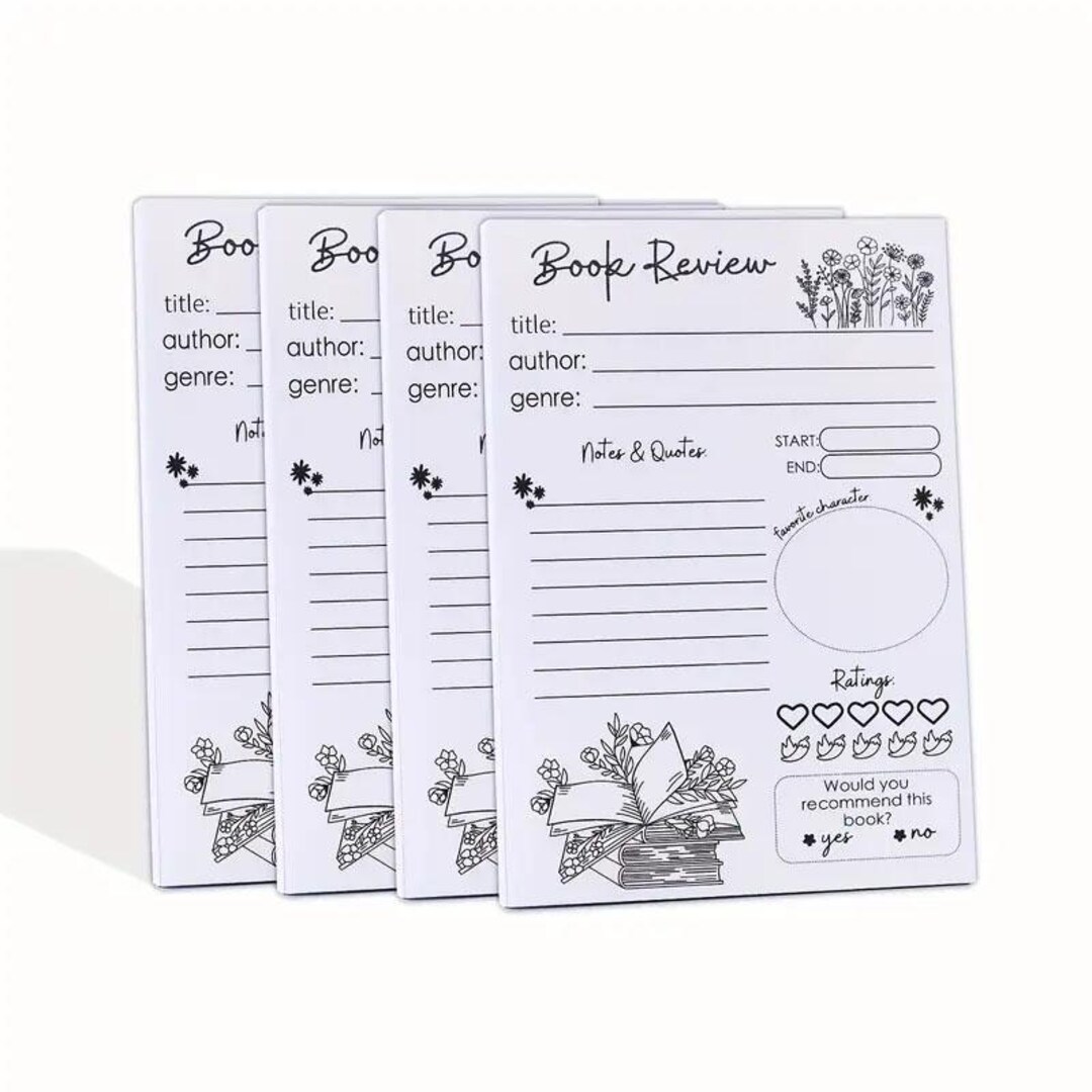 A6 Black and White Book Review Journal Notepad, Book Lovers Gift, Book ...