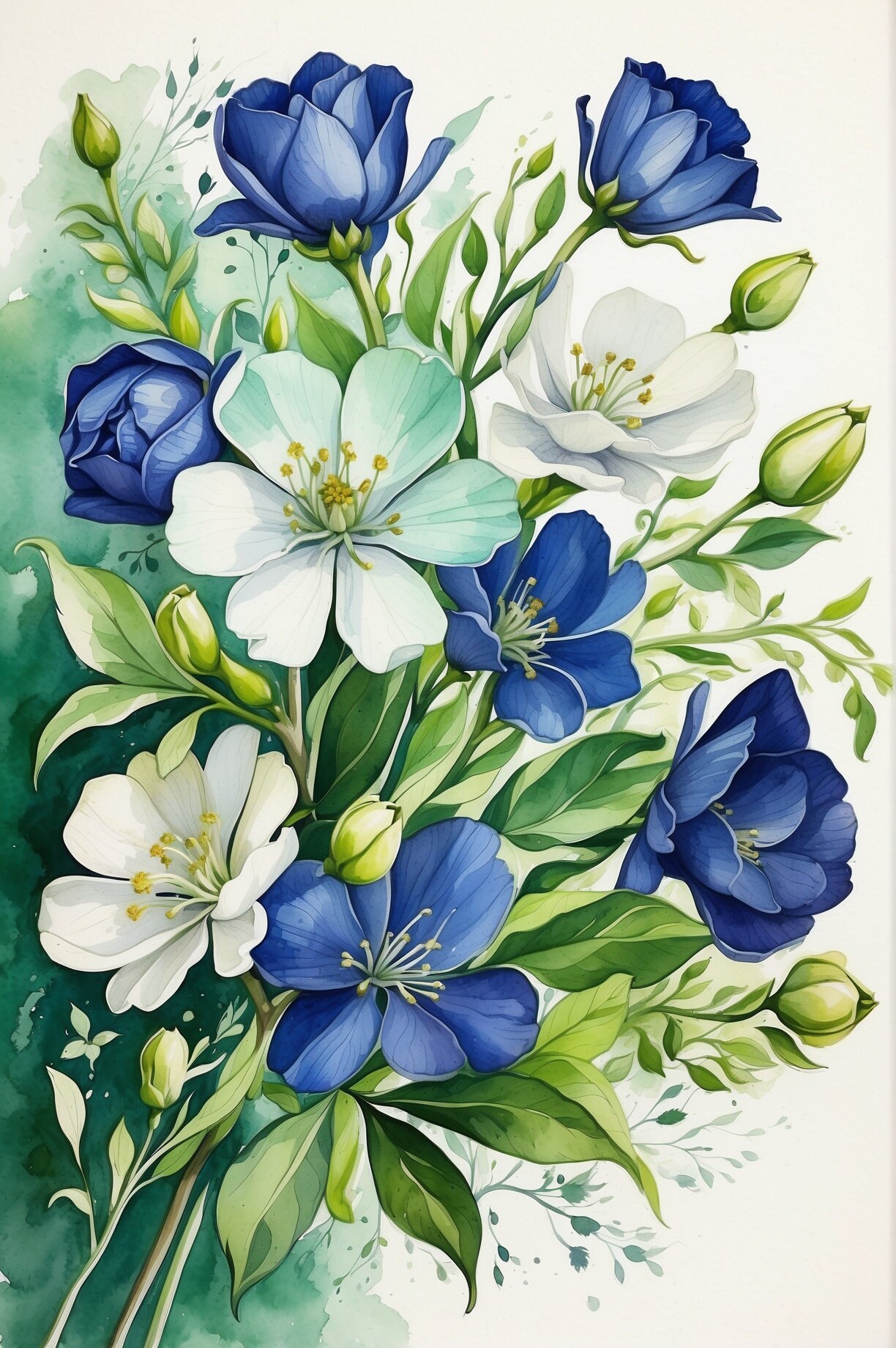 Junk Journal Blue Watercolour Floral Journal Card Ephemera Scrapbooking ...