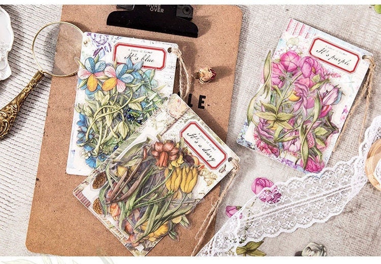 Vintage Flower Stickers Clear Flower Stickers Junk Journal - Etsy