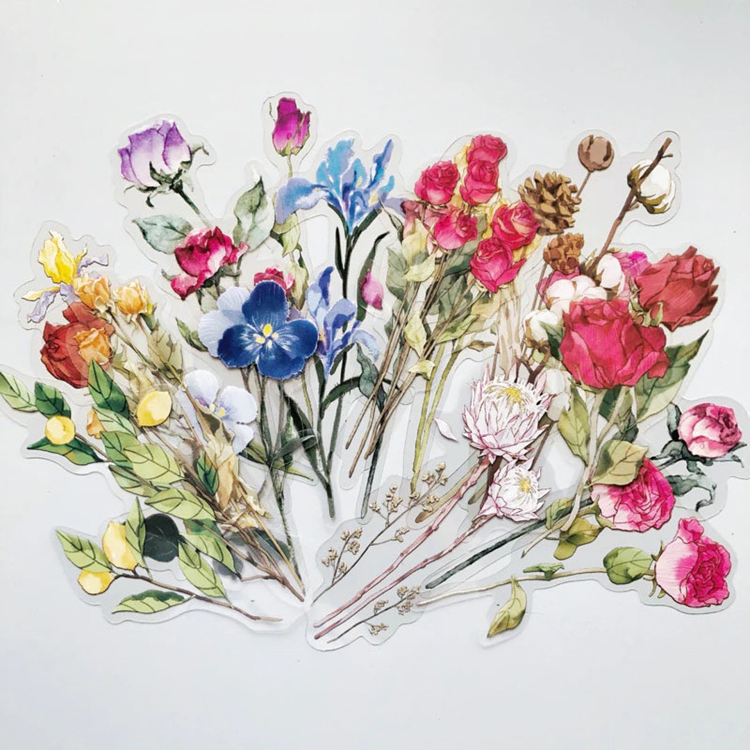 Flower Clear Stickers Junk Journals Large Flower Stickers Scrapbooks ...