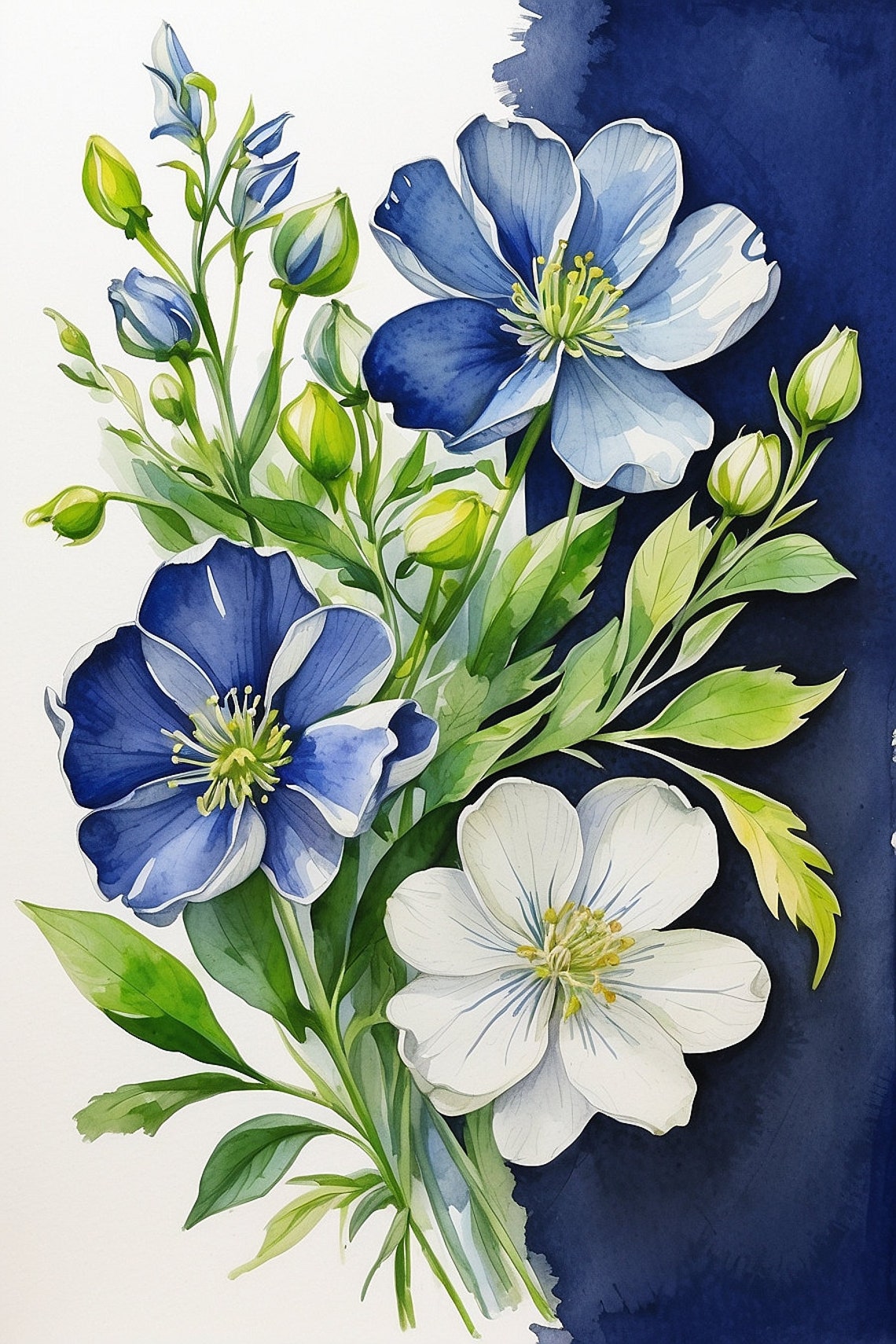 Junk Journal Blue Watercolour Floral Journal Card Ephemera Scrapbooking ...