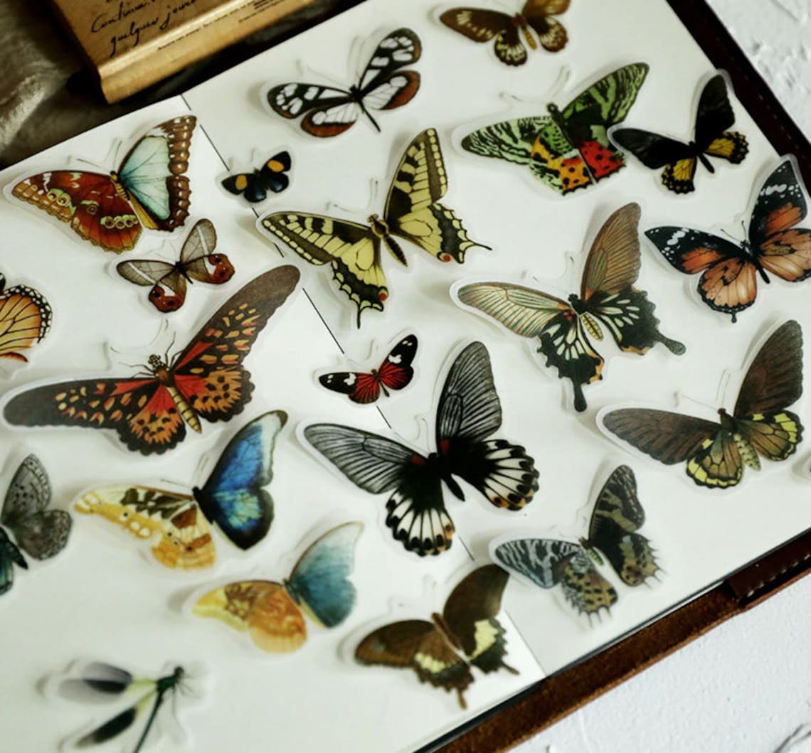 Vintage Butterfly Stickers, Retro Butterfly Vellum Stickers, Junk ...