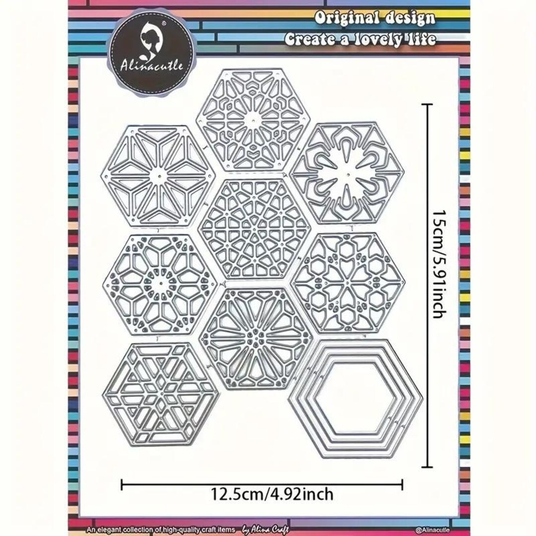 12 Pc Nesting Hexagon Metal Cutting Die Set for Scrapbooking Cardmaking Junk Journals Metal ...