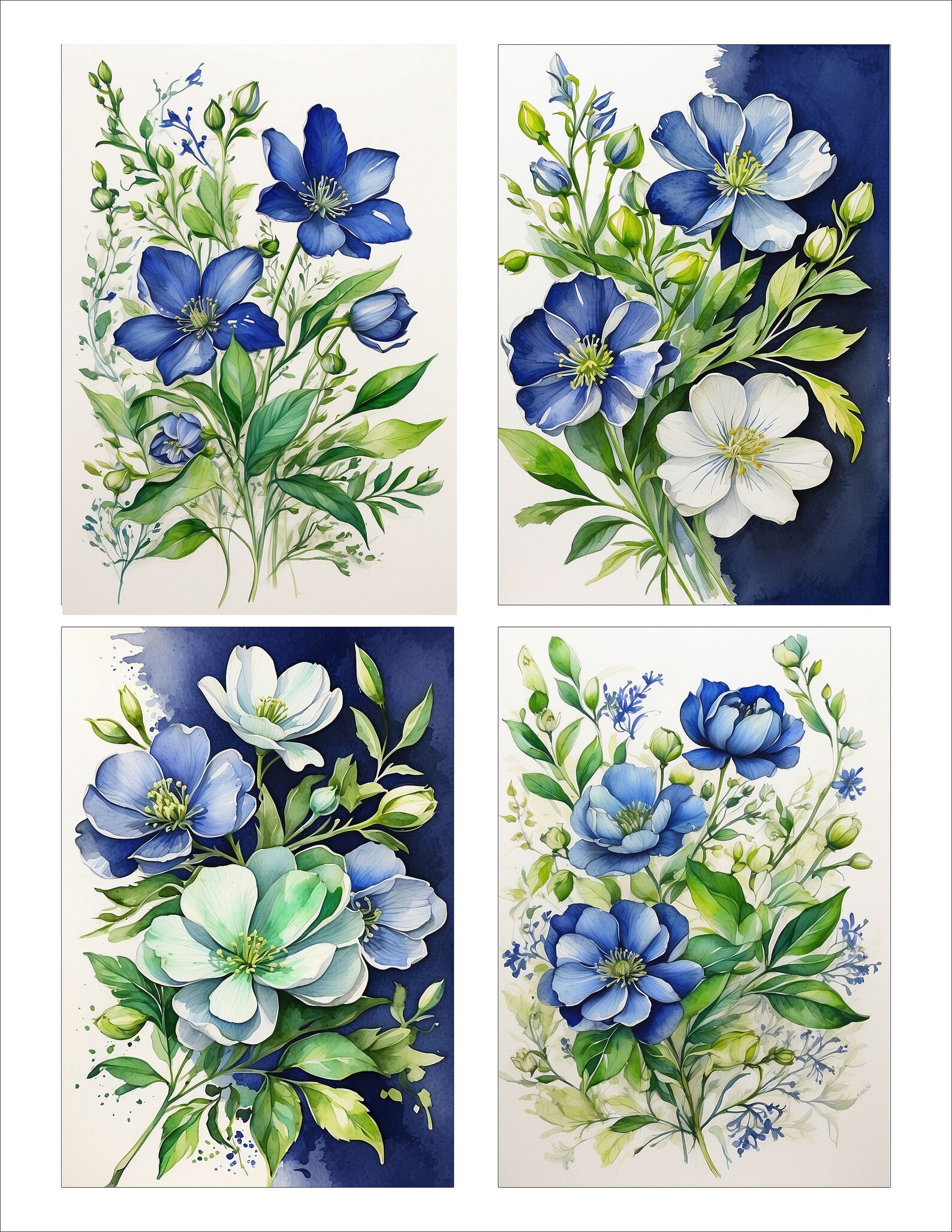 Junk Journal Blue Watercolour Floral Journal Card Ephemera Scrapbooking ...