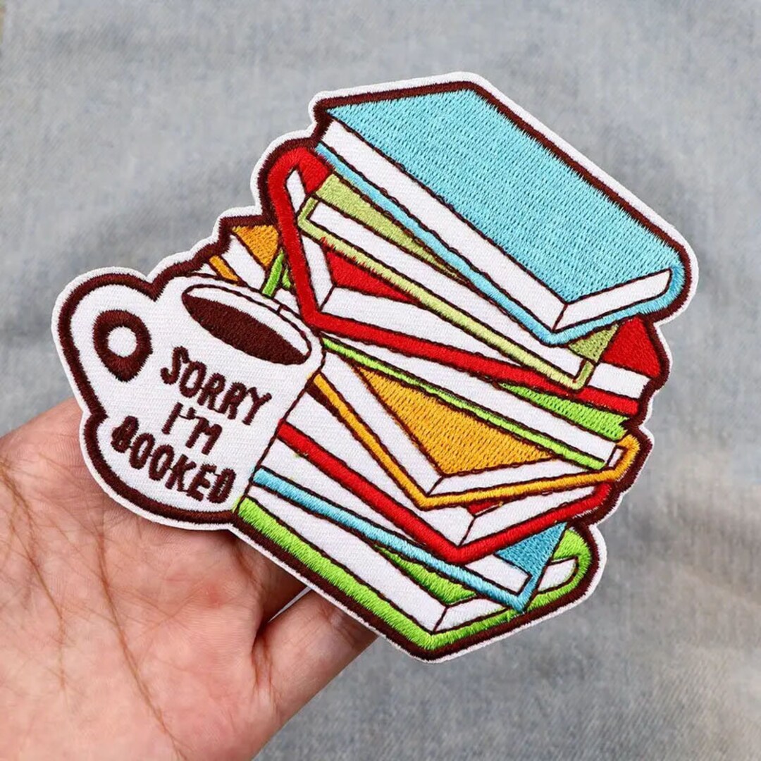Book Stack With Coffee Cup Iron on Sew on Patches Iron on Sew on Full ...