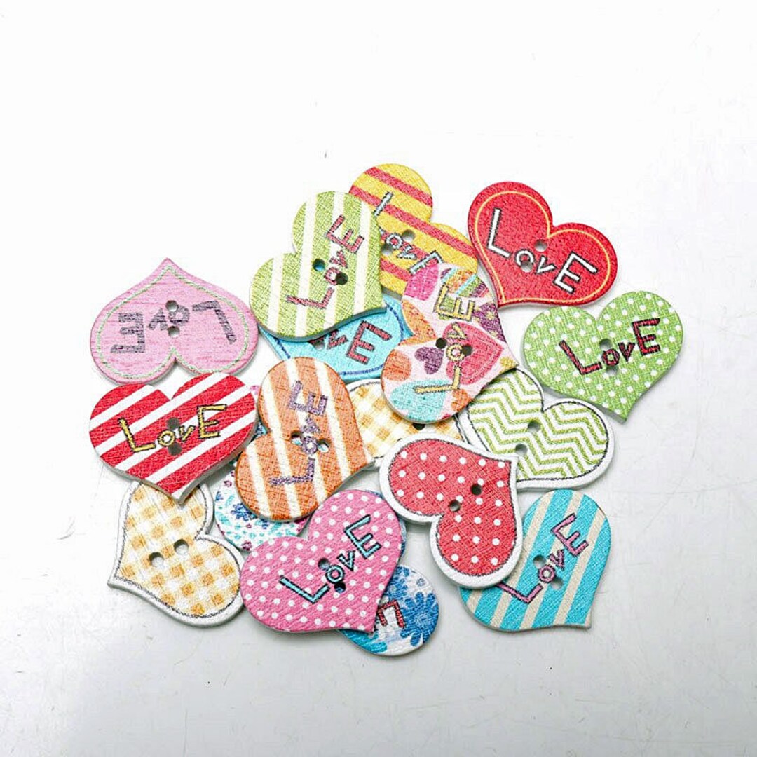 Wooden Love Heart Buttons Painted Wood Heart Shaped Buttons - Etsy