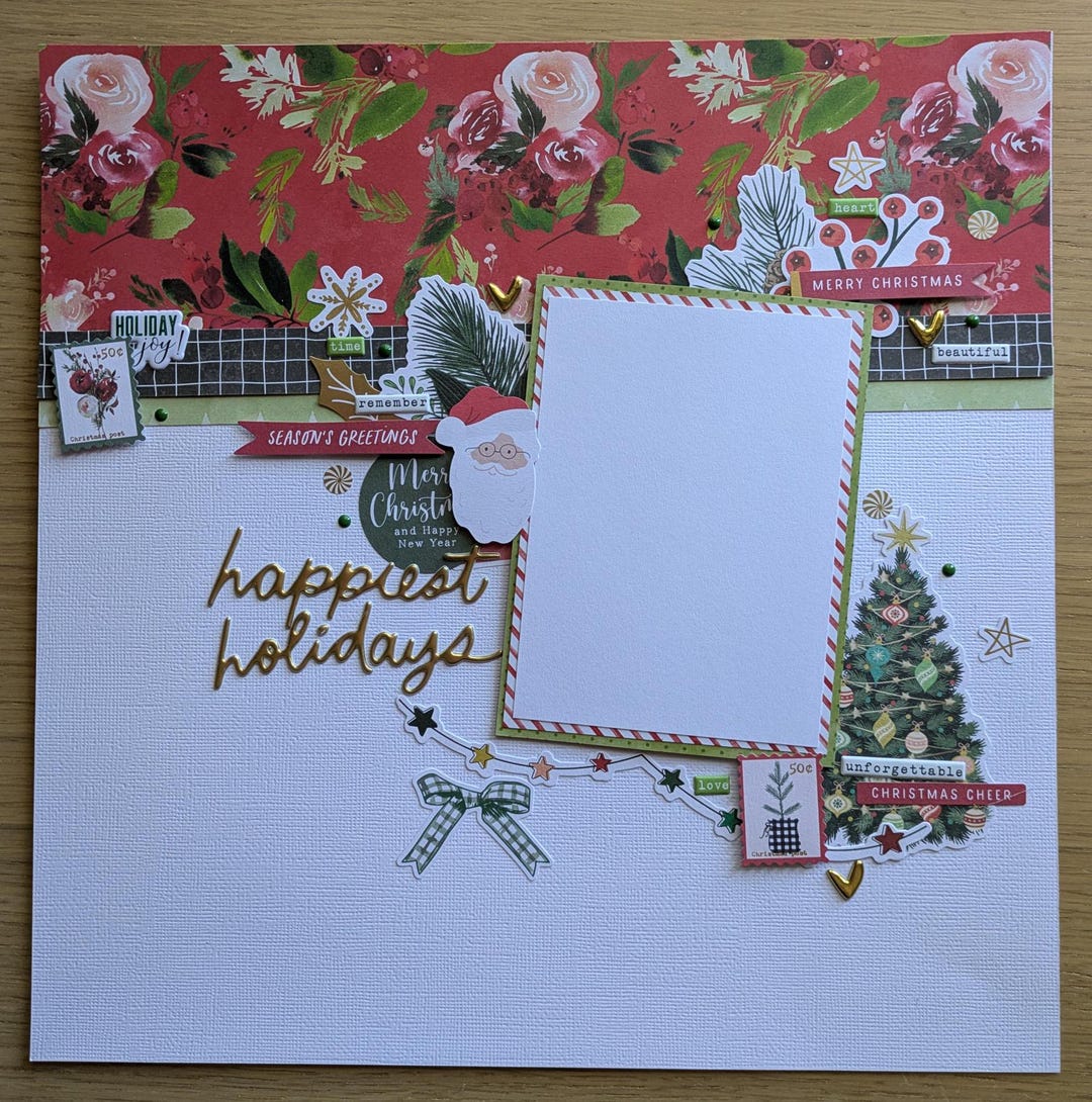Handmade Christmas Happy Holidays Scrapbook Page Layout 12 X 12" (30.5 ...