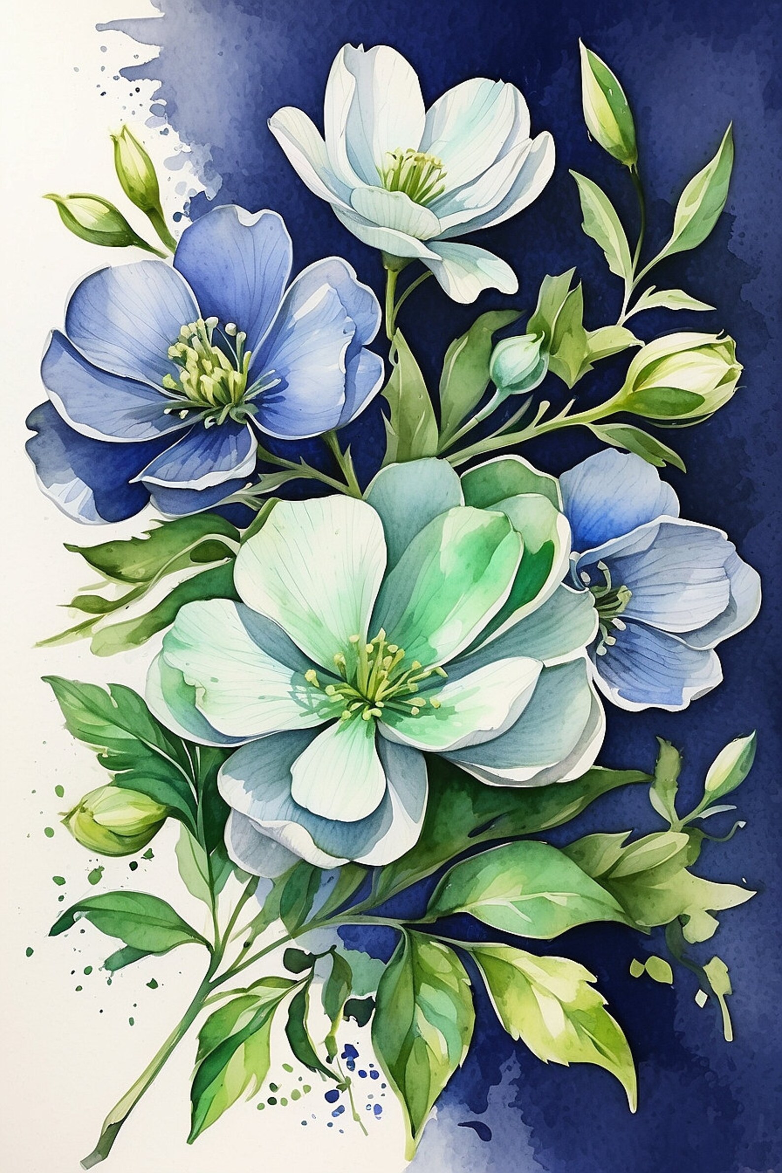 Junk Journal Blue Watercolour Floral Journal Card Ephemera Scrapbooking ...