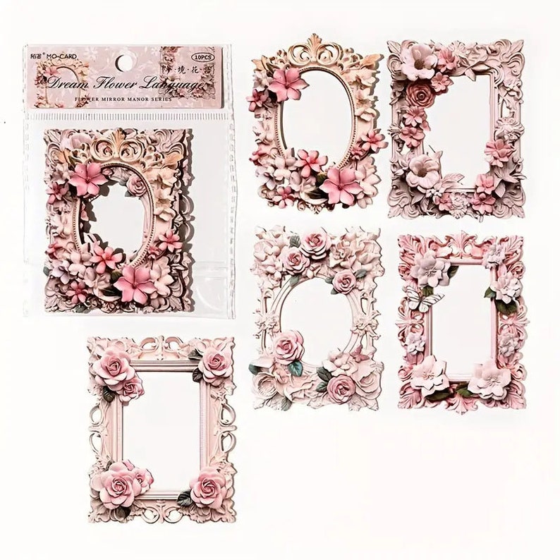 Vintage Retro Pink Floral Rectangle Embossed Frames Stickers Junk ...