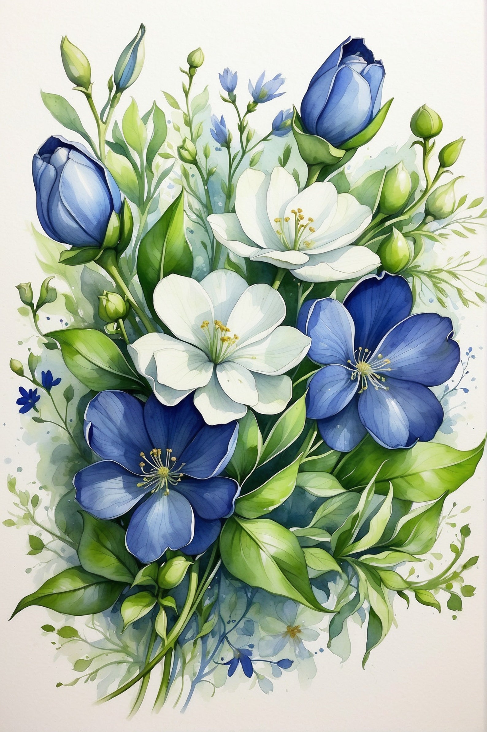 Junk Journal Blue Watercolour Floral Journal Card Ephemera Scrapbooking ...