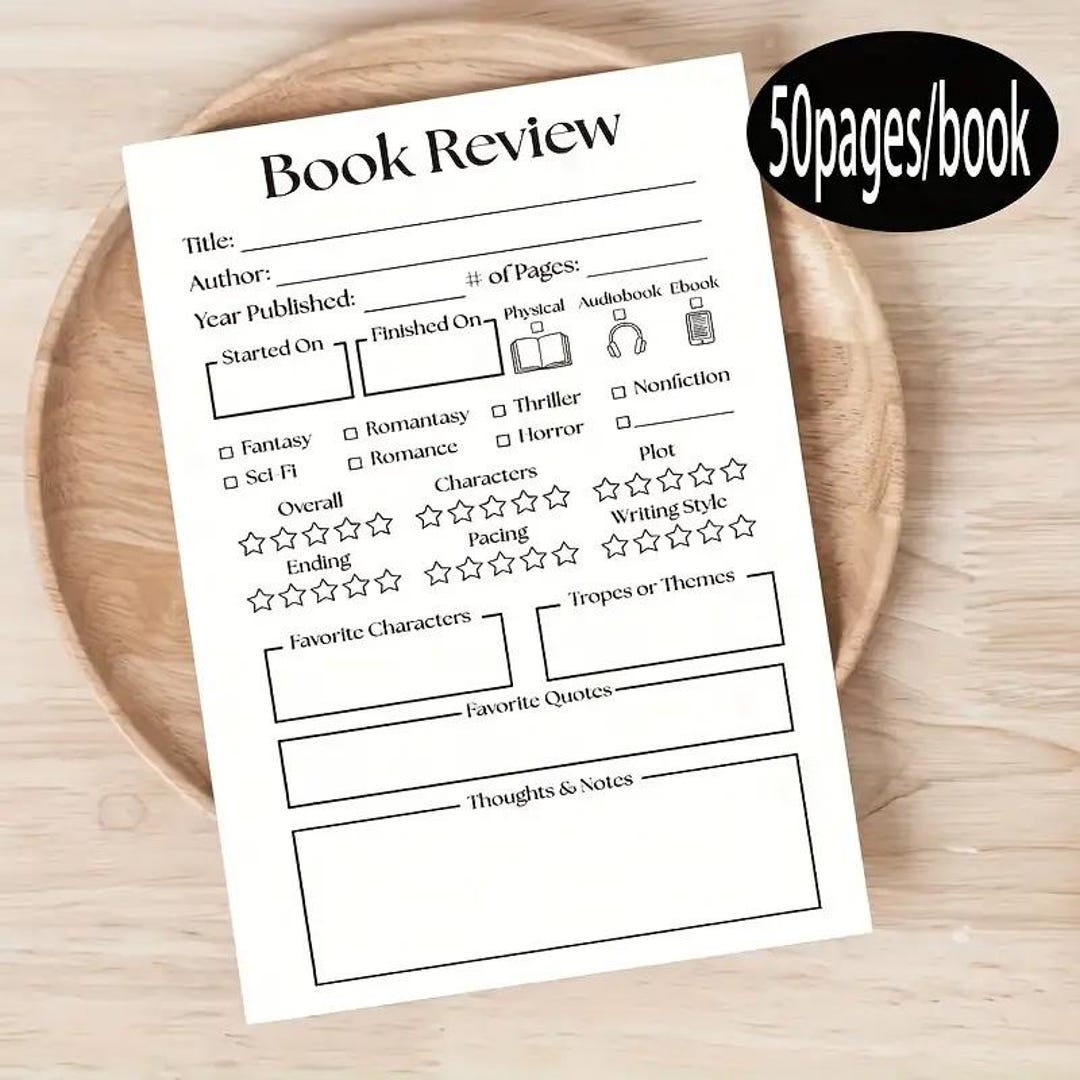 A6 Black and White Book Review Journal Notepad, Book Lovers Gift, Book ...