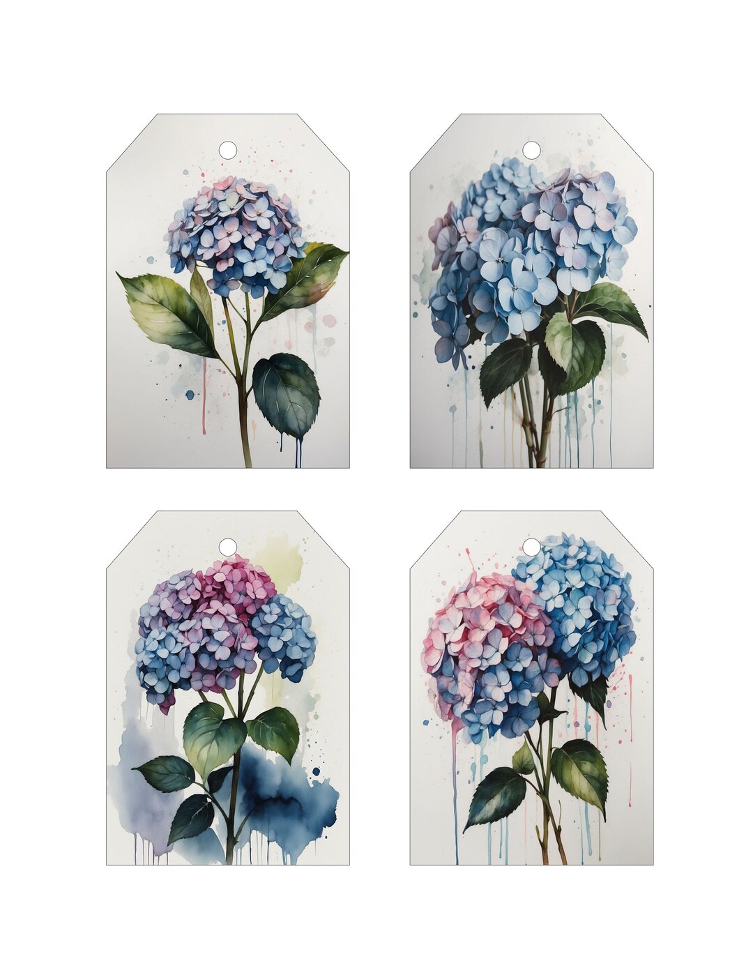 Junk Journal Ephemera Floral Hydrangea Watercolour Tags Scrapbooking ...
