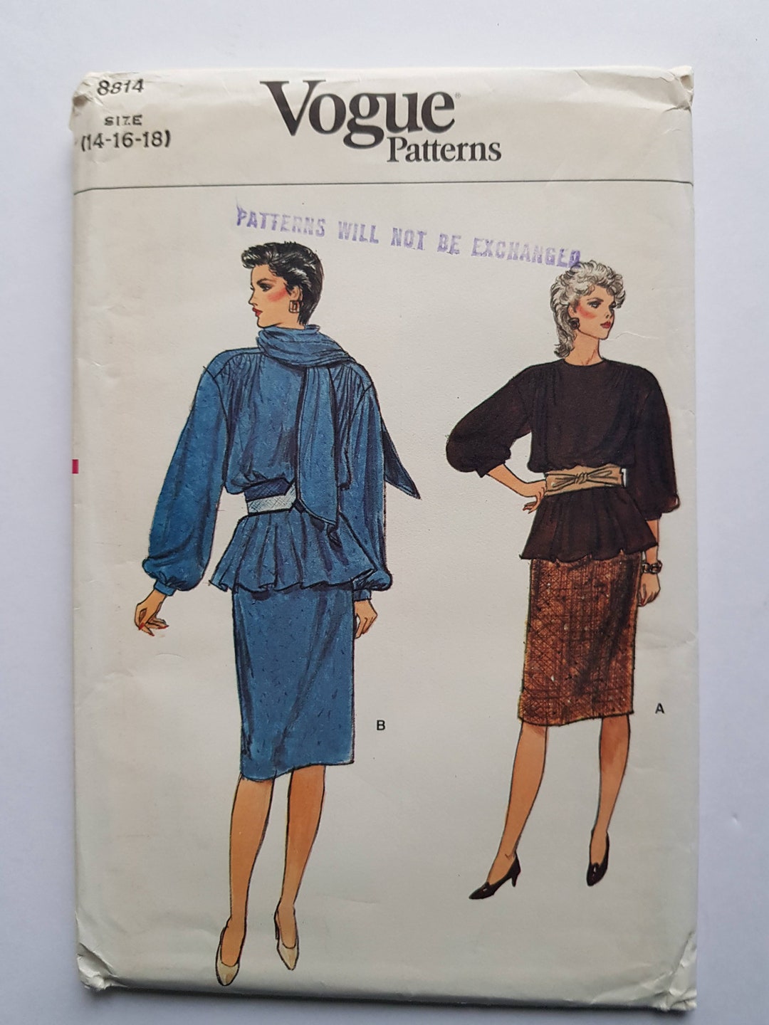 Vogue 8814 Sewing Pattern Misses Top and Skirt Pattern, Size 14-16-18 ...