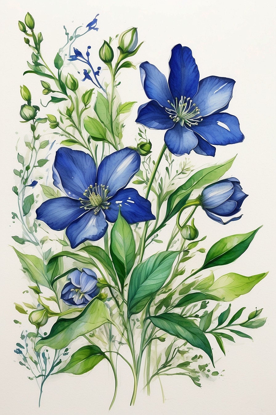 Junk Journal Blue Watercolour Floral Journal Card Ephemera Scrapbooking ...