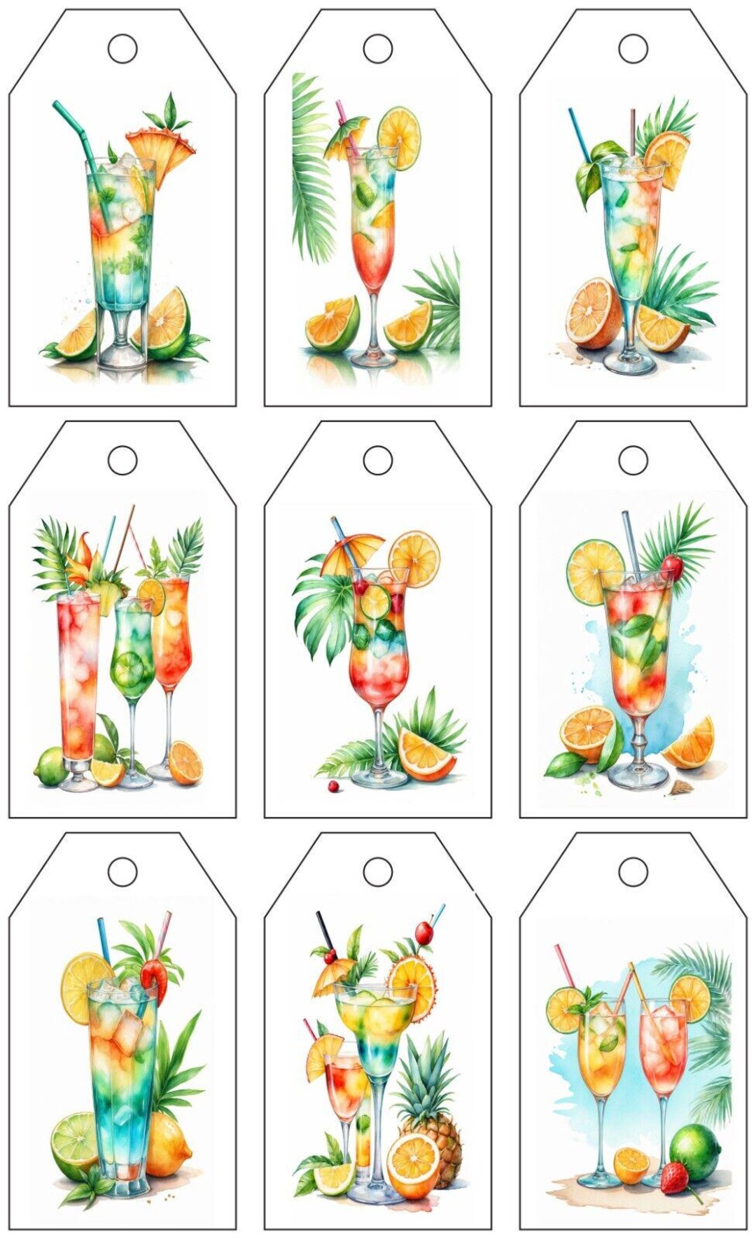 Junk Journal Cocktail Tags Ephemera Scrapbooks Card Toppers Gift Tags ...