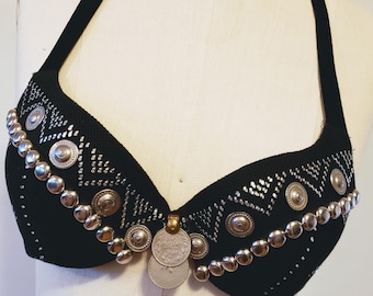Vintage Assuit Black Silver Bellydance DD Bra With Silver Antique ...