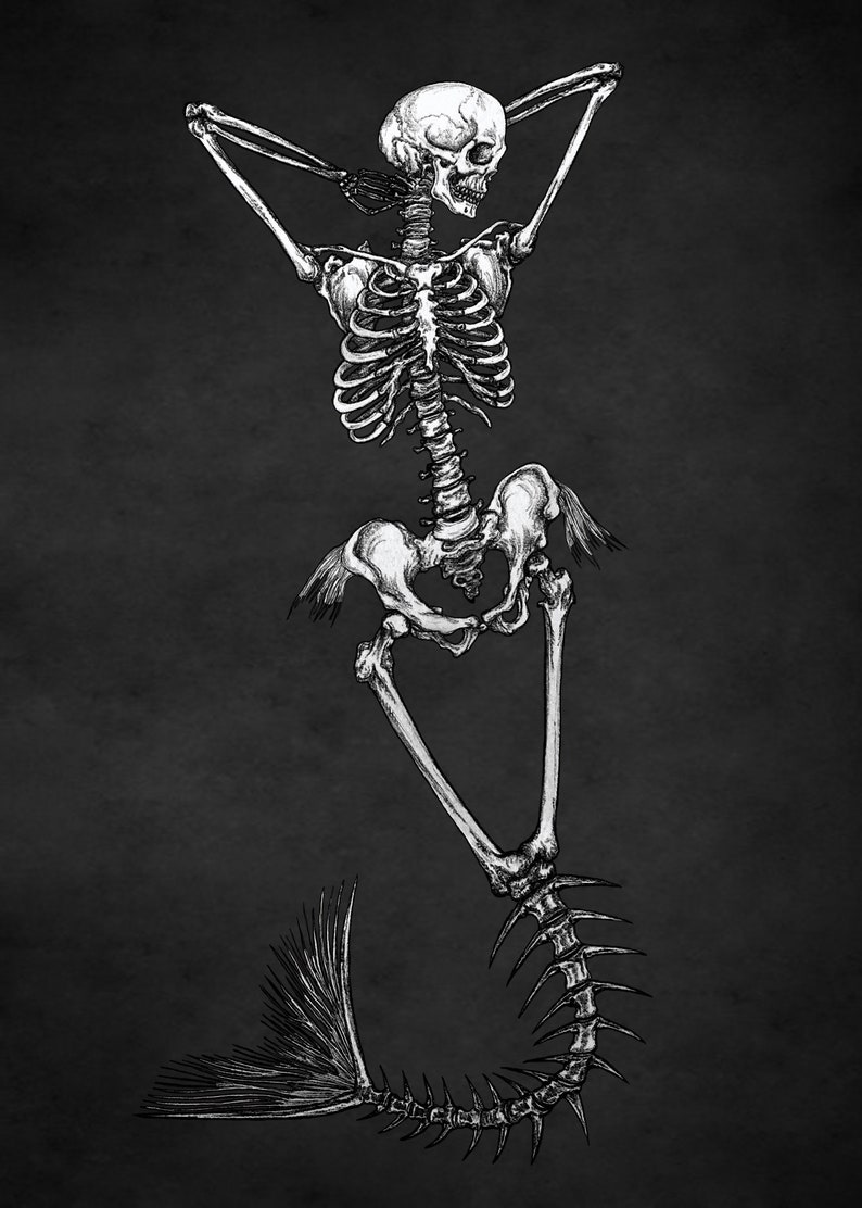 Mermaid Skeleton Set of Two Prints Digital | Etsy