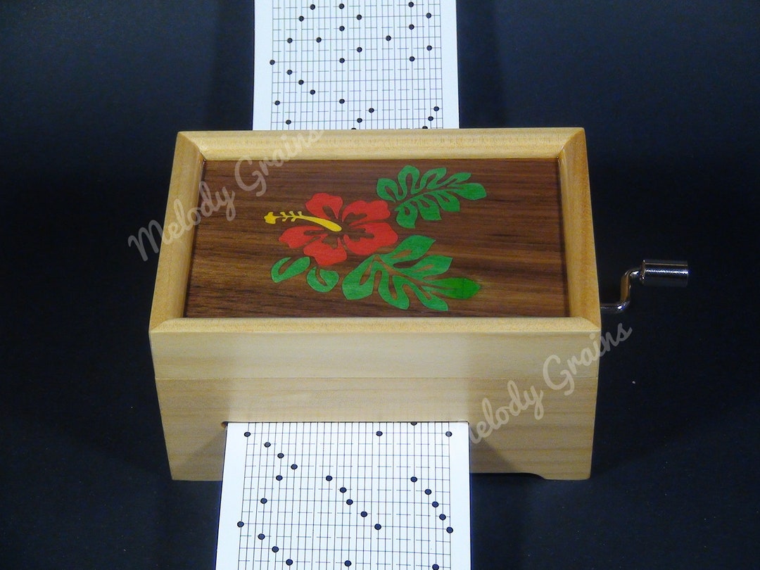 20 or 30 Note Hand Crank Paper Strip Music Box With Hawaii Flower Inlay ...