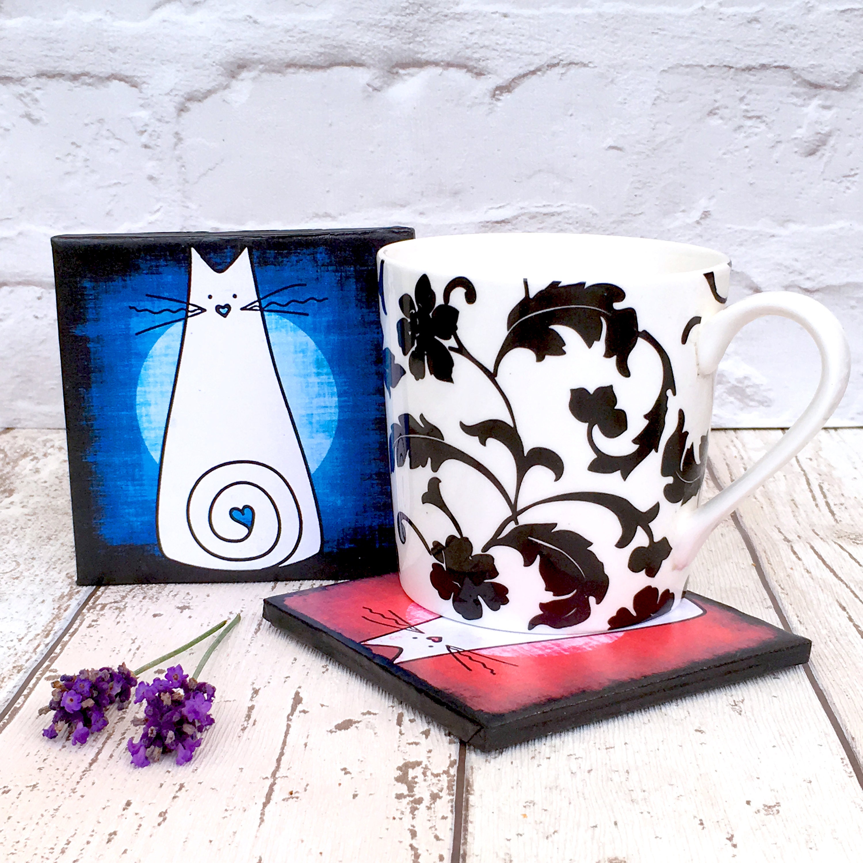 Colourful Cat Coaster Set: Cat Gifts Ceramic Drink Coasters - Etsy