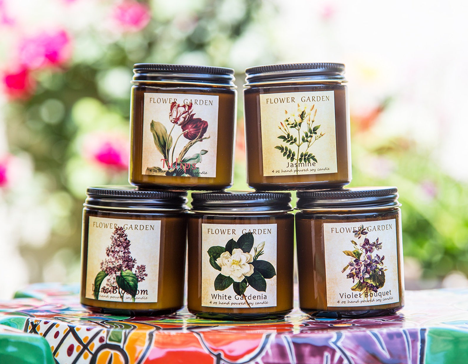 Soy Gift Candle Set of Five Floral Scented Soy Candles, Wedding Gift, 4 ...