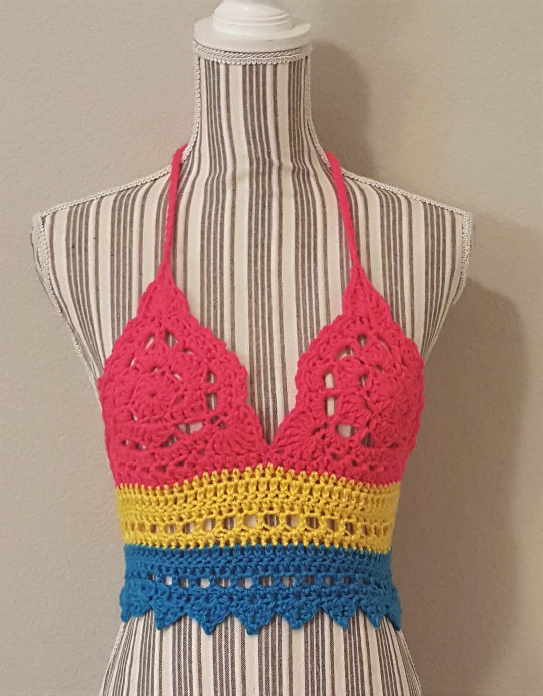 Halter, Crop Top, Crochet, Handmade, Boho, Lolita, Mori, Kei, Kawaii ...