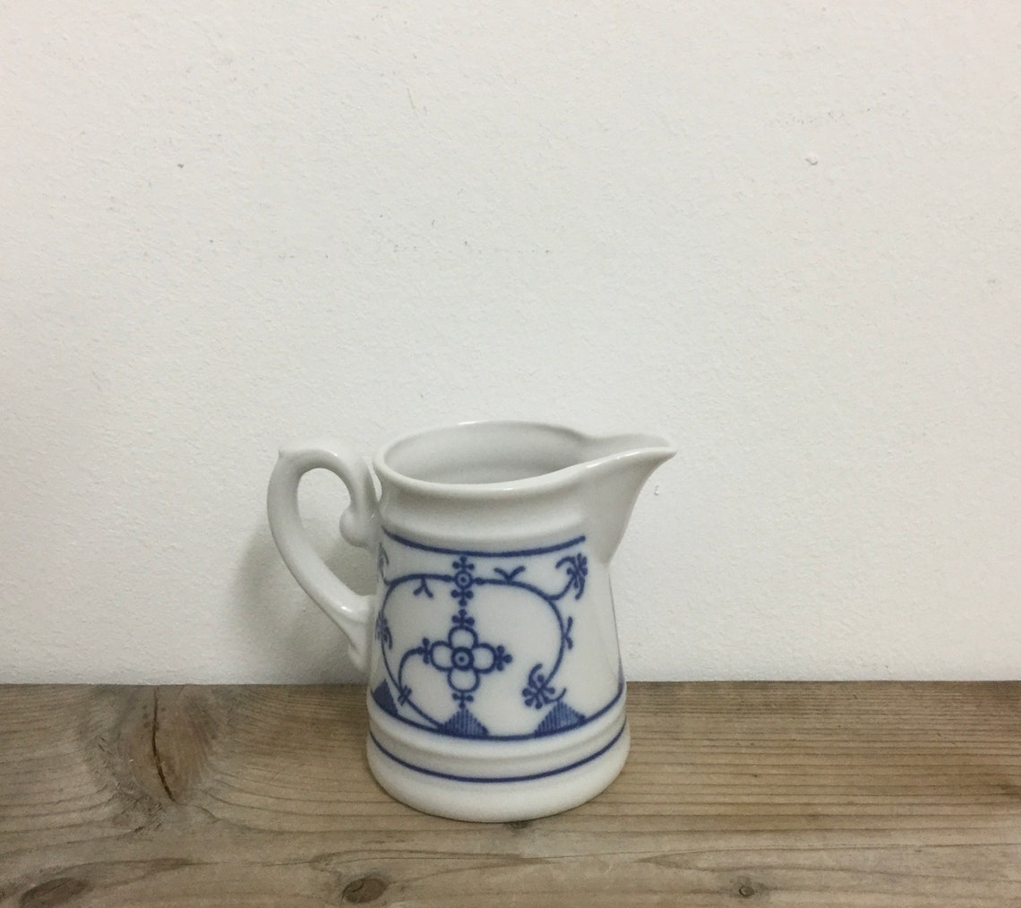 Blue & White Winterling Strawflower Creamer Milk Jug, Lidded Sugar Made ...