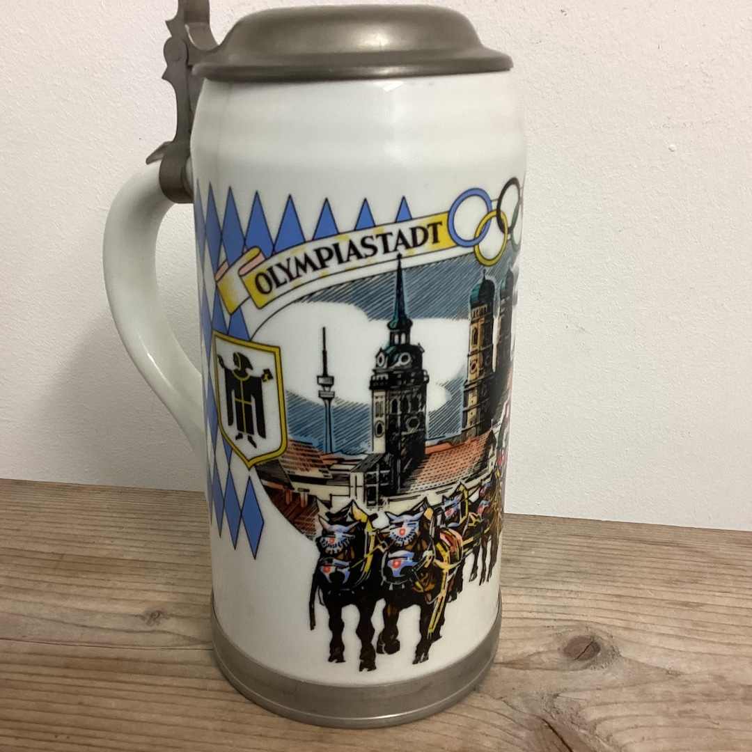 German Beer Mug Lidded Tankard München 1972 Olympiade Collectors Stein ...