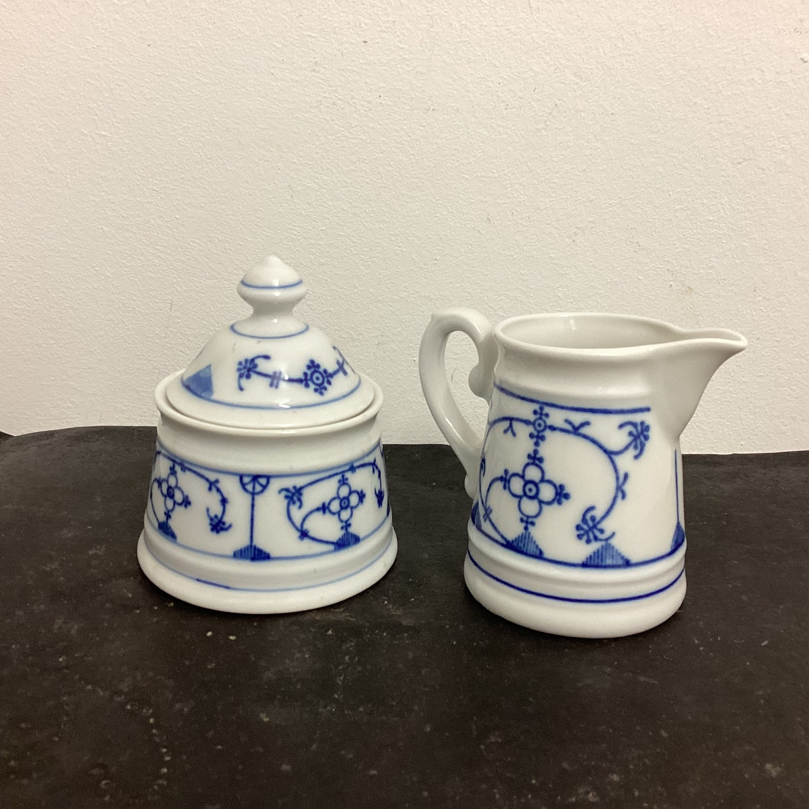 Blue & White Winterling Strawflower Creamer Milk Jug, Lidded Sugar Made ...