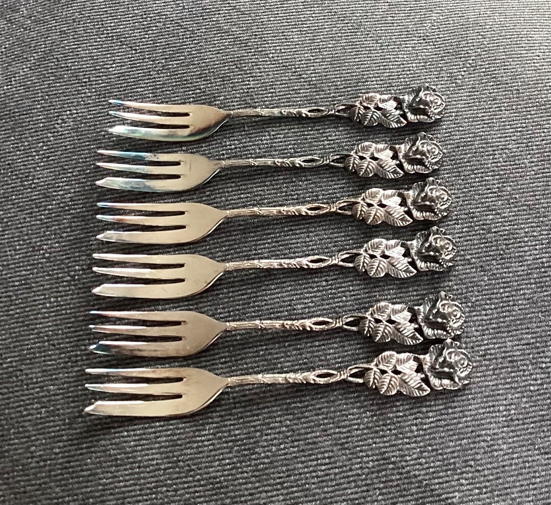 Antique Cake Forks Hildesheim Rose Set for 6, Silver Plate 100, Made in ...
