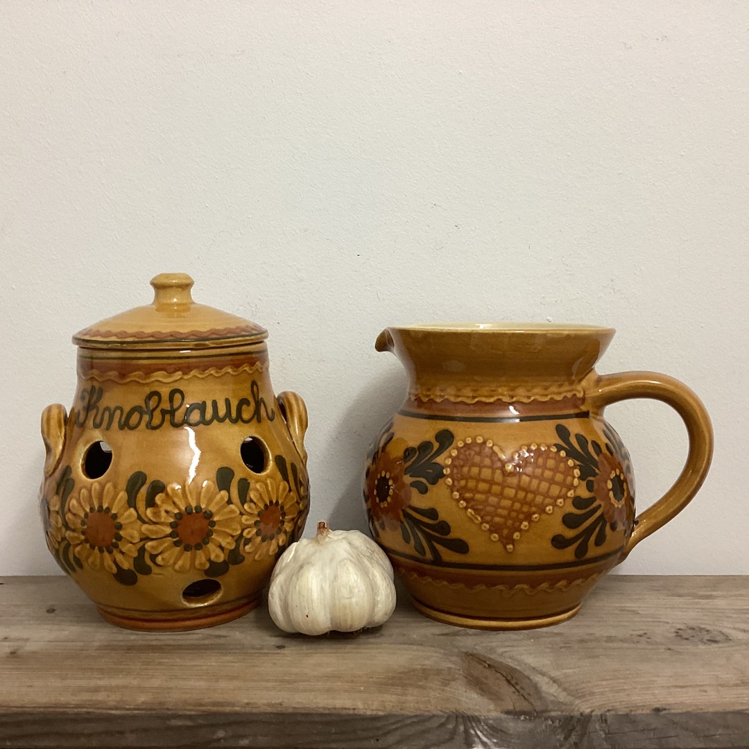 Studio Pottery Vintage German Pitcher Jug and Garlic Pot Set - Etsy
