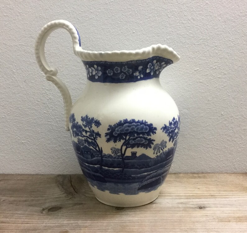 Pitcher Jug Antique Spode Blue Tower English Country Cottage Farmhouse ...