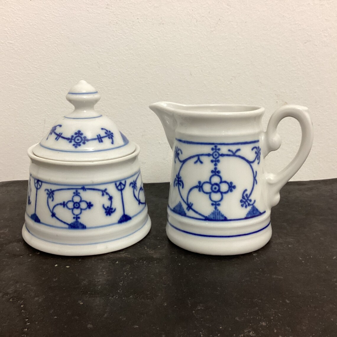 Blue & White Winterling Strawflower Creamer Milk Jug, Lidded Sugar Made ...