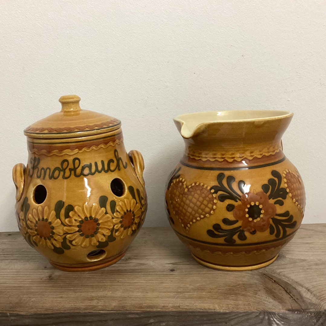 Studio Pottery Vintage German Pitcher Jug and Garlic Pot Set - Etsy