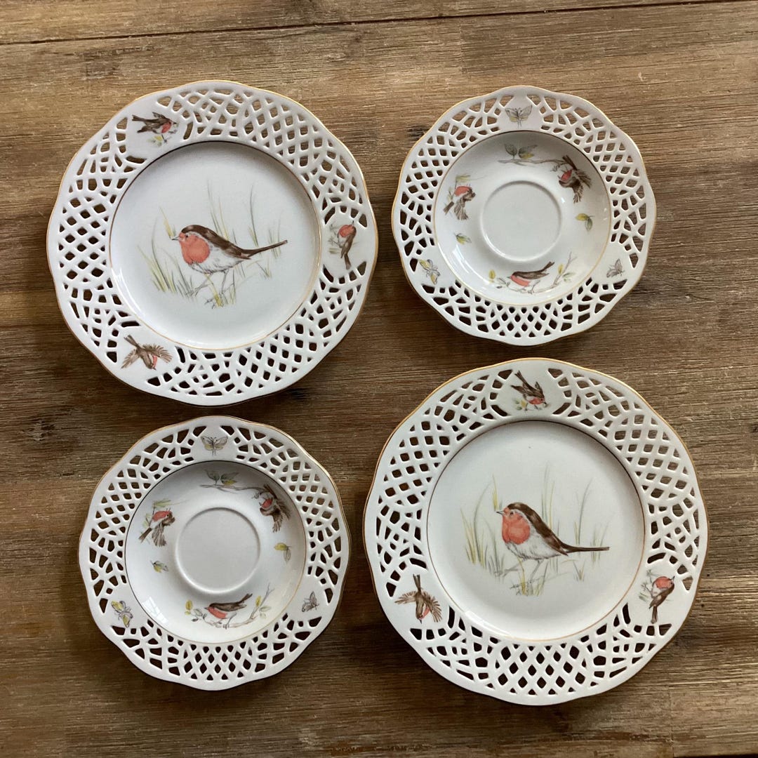 Robin Redbreast Porcelain Plates & Saucers: Burg Lindau German Pierced ...