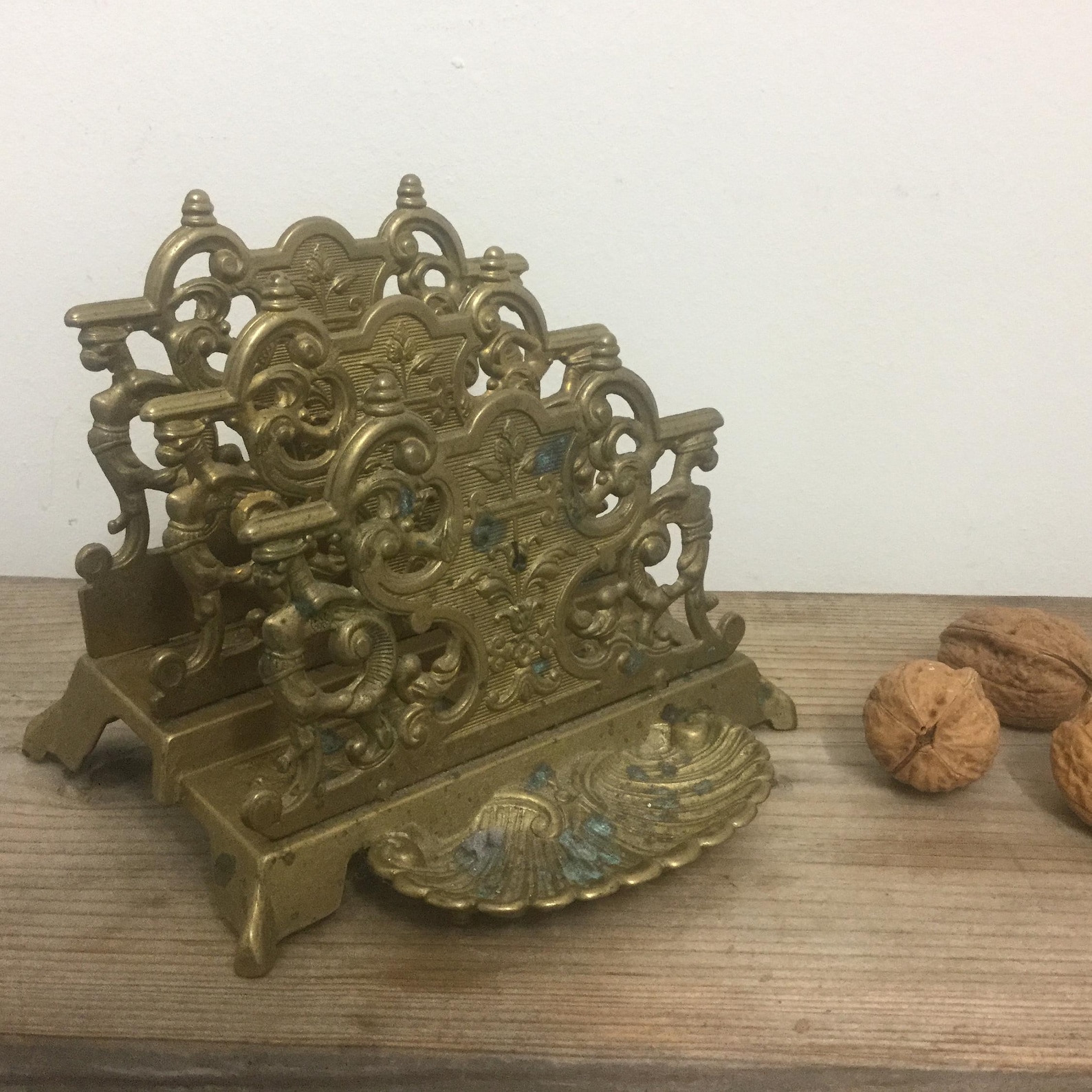 Letter Rack Desk Tidy Brass Ornate Table Top Display Gift for Secretary ...