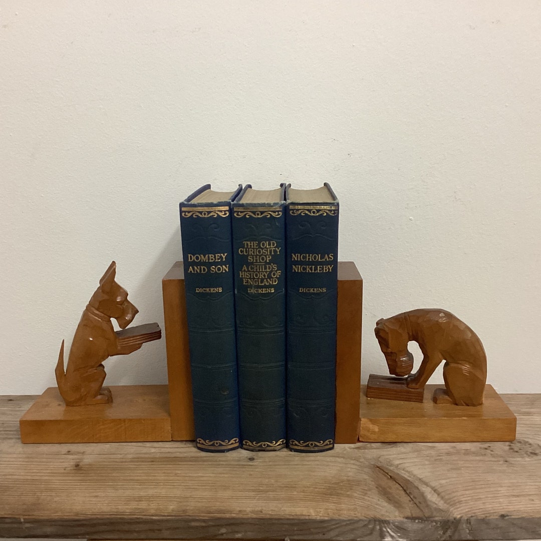 Wooden Hand Carved Dogs Bookends, Vintage Library Decor - Etsy