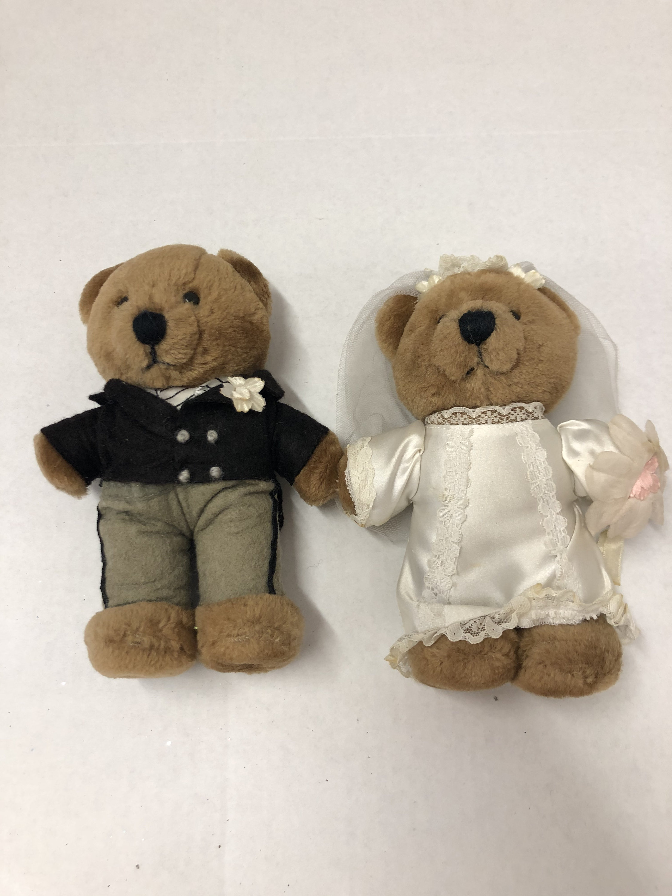 Vintage Pair of Joined Bride and Groom Bears Wearing A suit and wedding ...