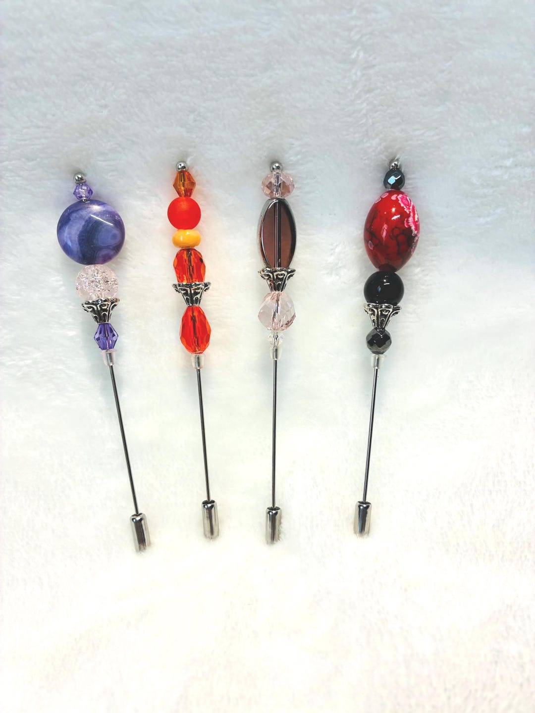 Beaded Scarf Pin, Shawl, Hat, Set of 4, Purple, Red, Orange, Pink - Etsy