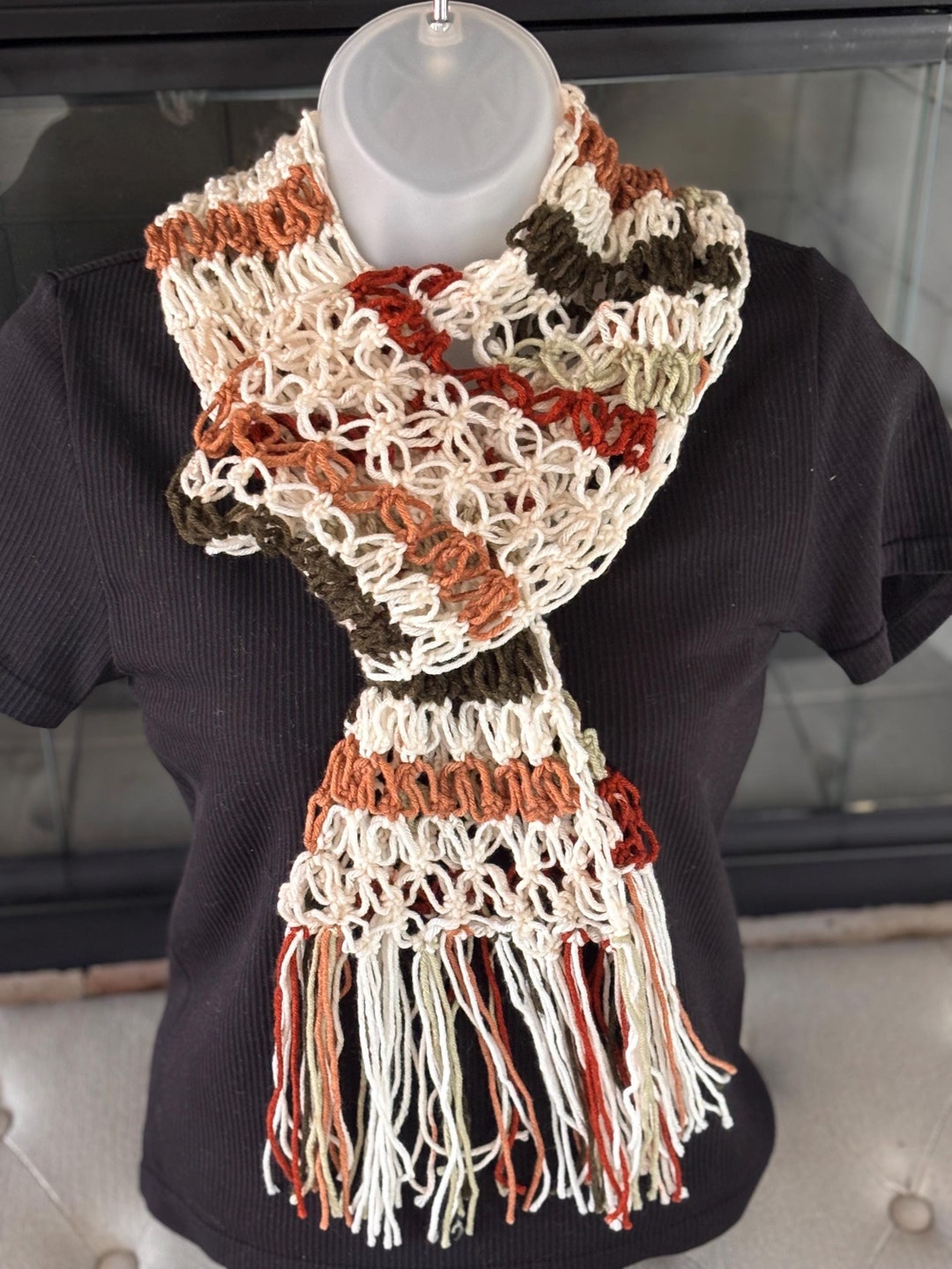 Knit Lace Scarf, the Emily Scarf, Fall Colored Scarf, Crochet Scarf ...