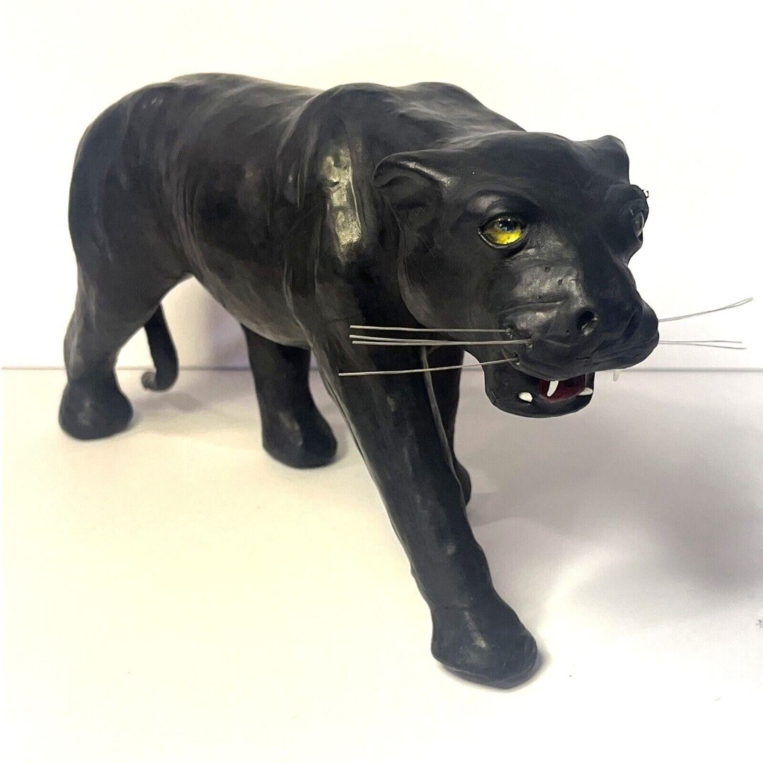 Weird Dramatic Scary Black Panther Figure Leather Cat Yellow Eyes ...