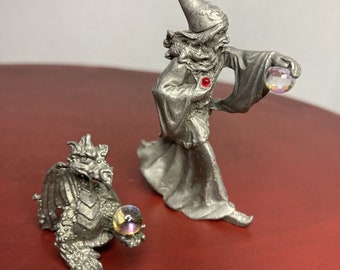 Rare Vintage Gallo Pewter Wizard Figurine With Crystal Ball - Etsy