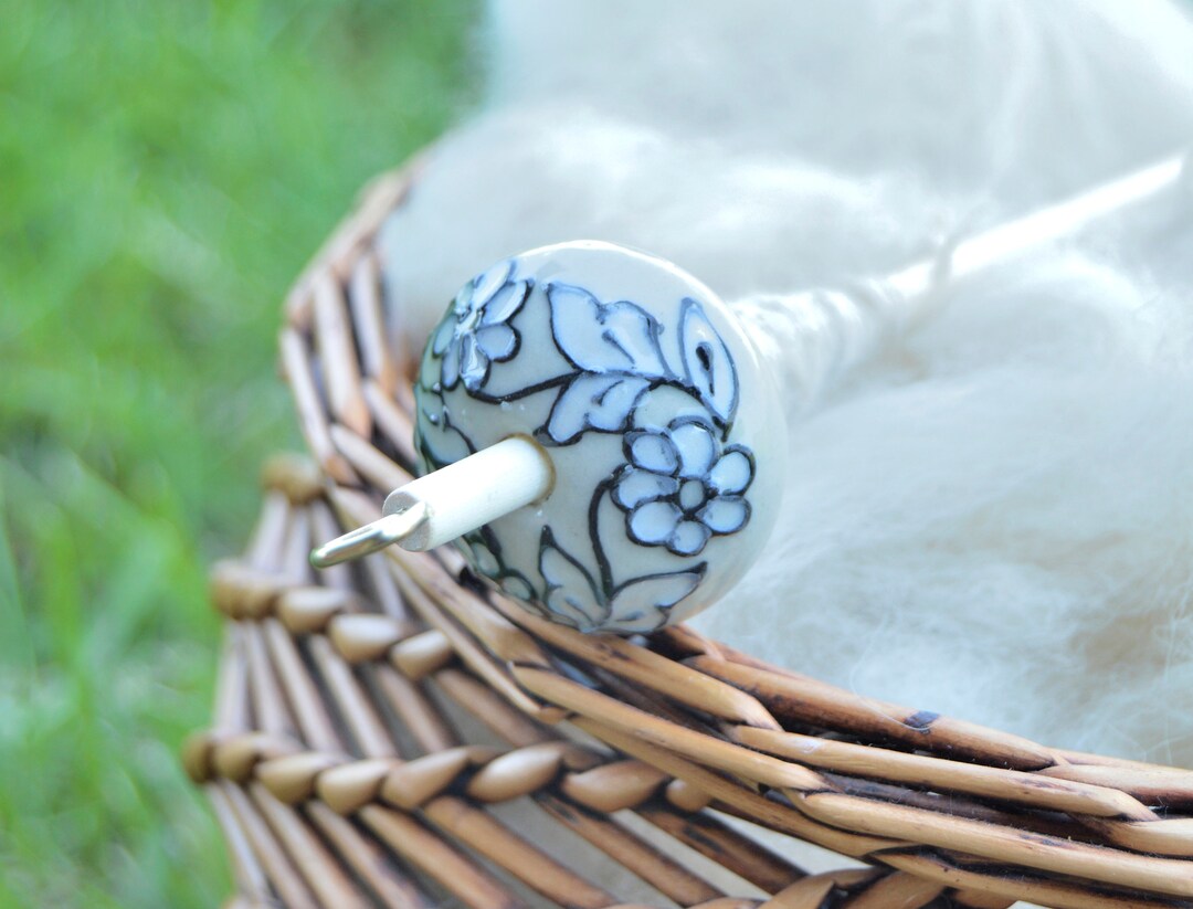Blue Blossoms Ceramic Drop Spindle Top Whorl Drop Spindle - Etsy