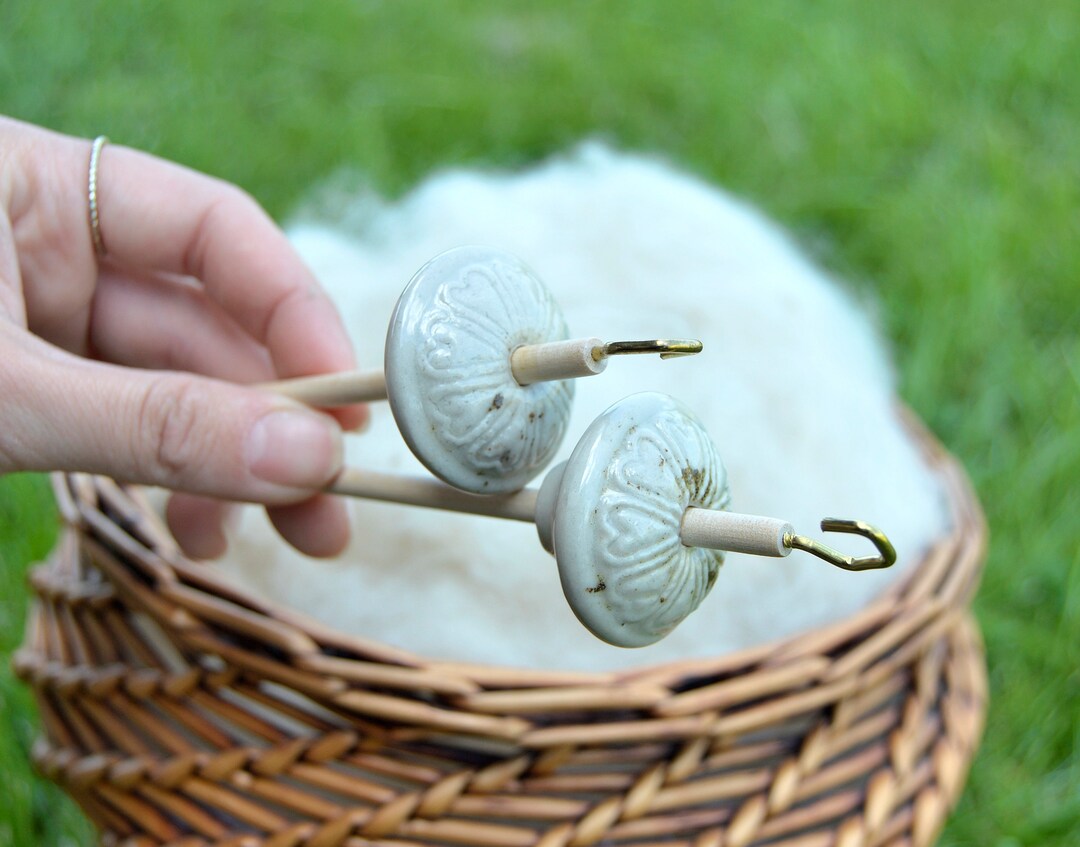 White Lotus Ceramic Drop Spindle, Top Whorl Drop Spindle, Hand Spinning ...