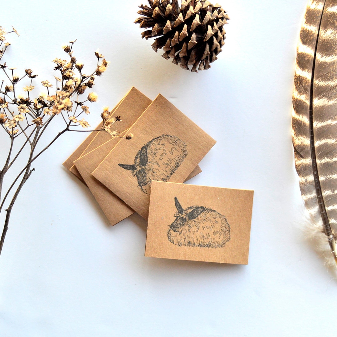 Angora Rabbit Note Card, Kraft Stationery Card, Brown Craft Card ...