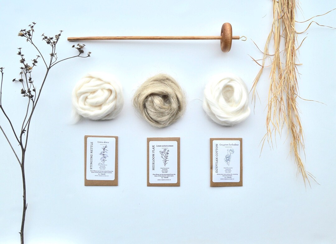 Drop Spindle Kit, Flax, Cotton, Nettle Fibers With Drop Spindle, Plus ...